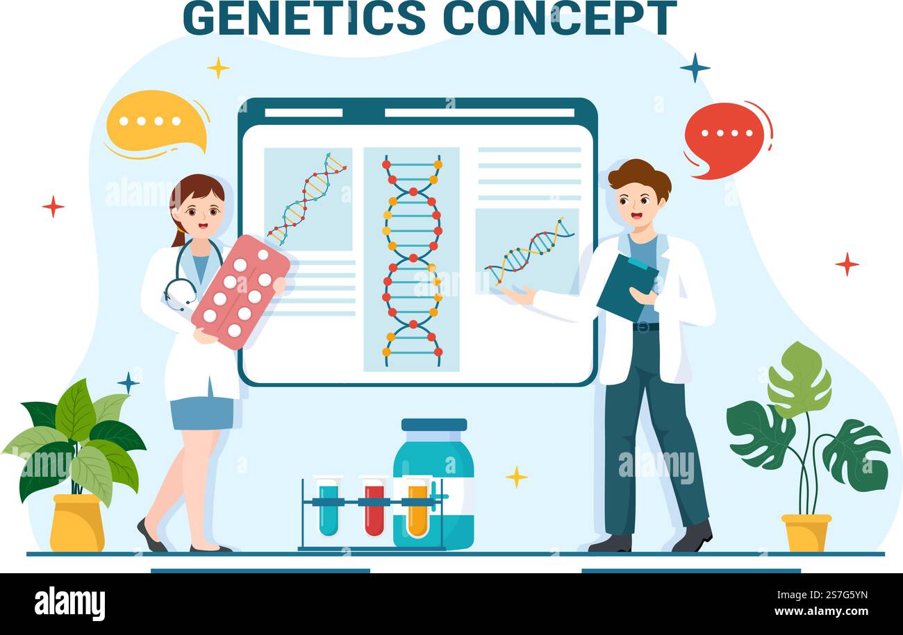 Genetic Science Concept Vector Illustration with DNA Molecule Structure ...