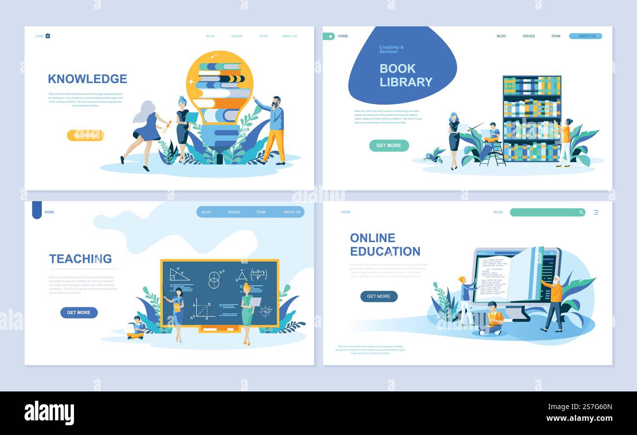 Set of landing page template for Education, Knowledge, Book Library ...