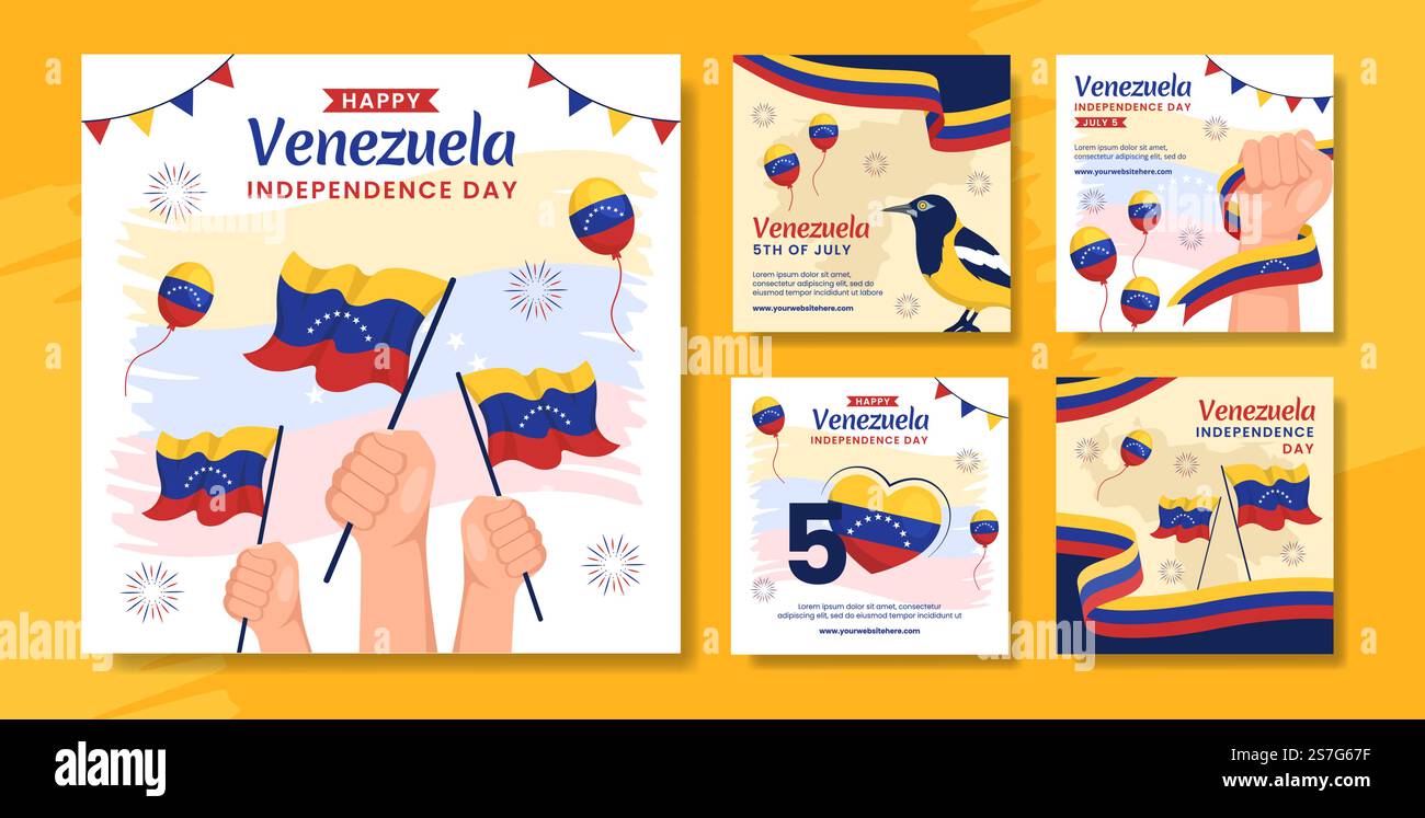 Happy Venezuela Independence Day Social Media Post Flat Cartoon Hand ...