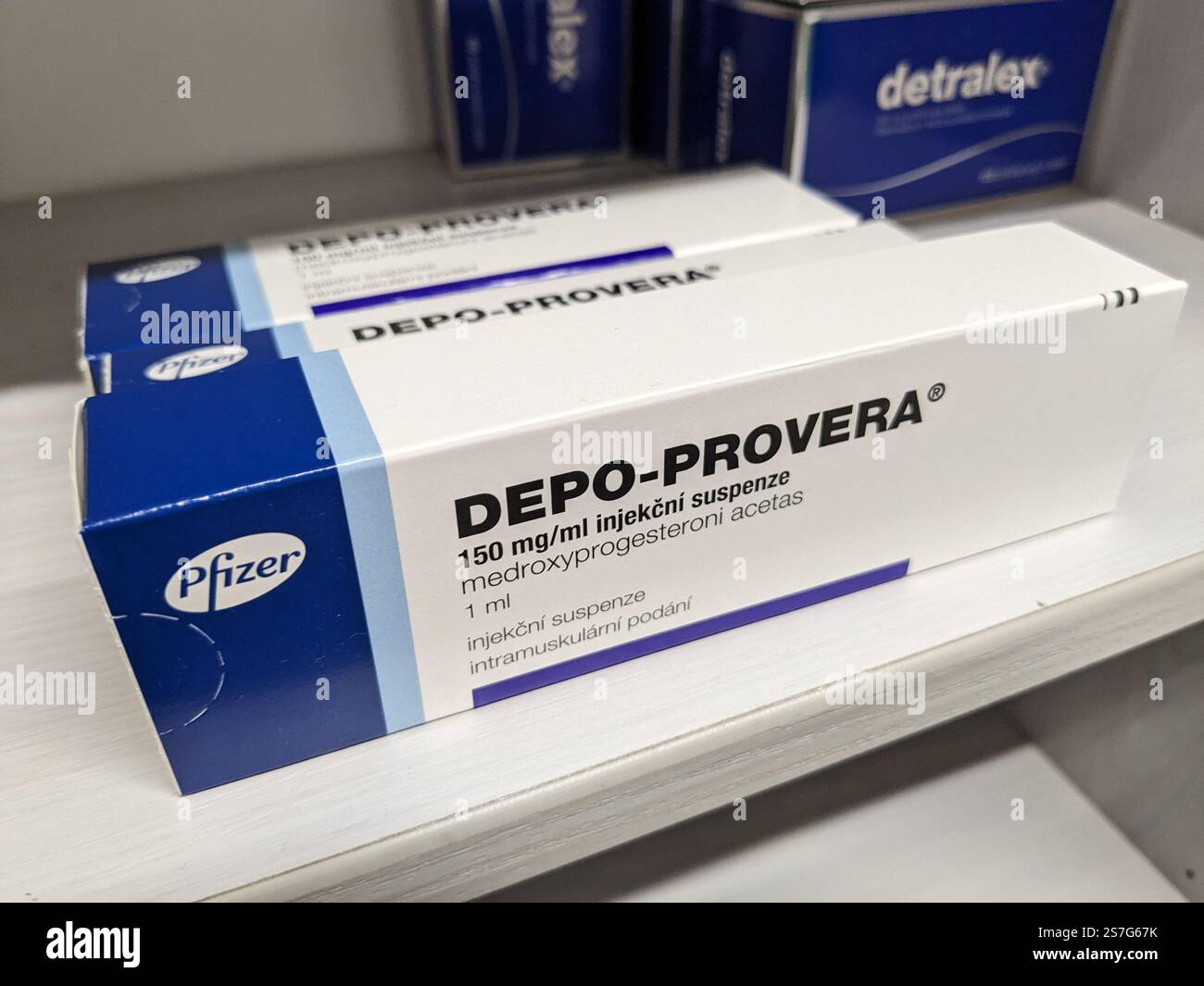 Prague,Czech Republic-January 26 2025: DEPO-PROVERA box of medication ...