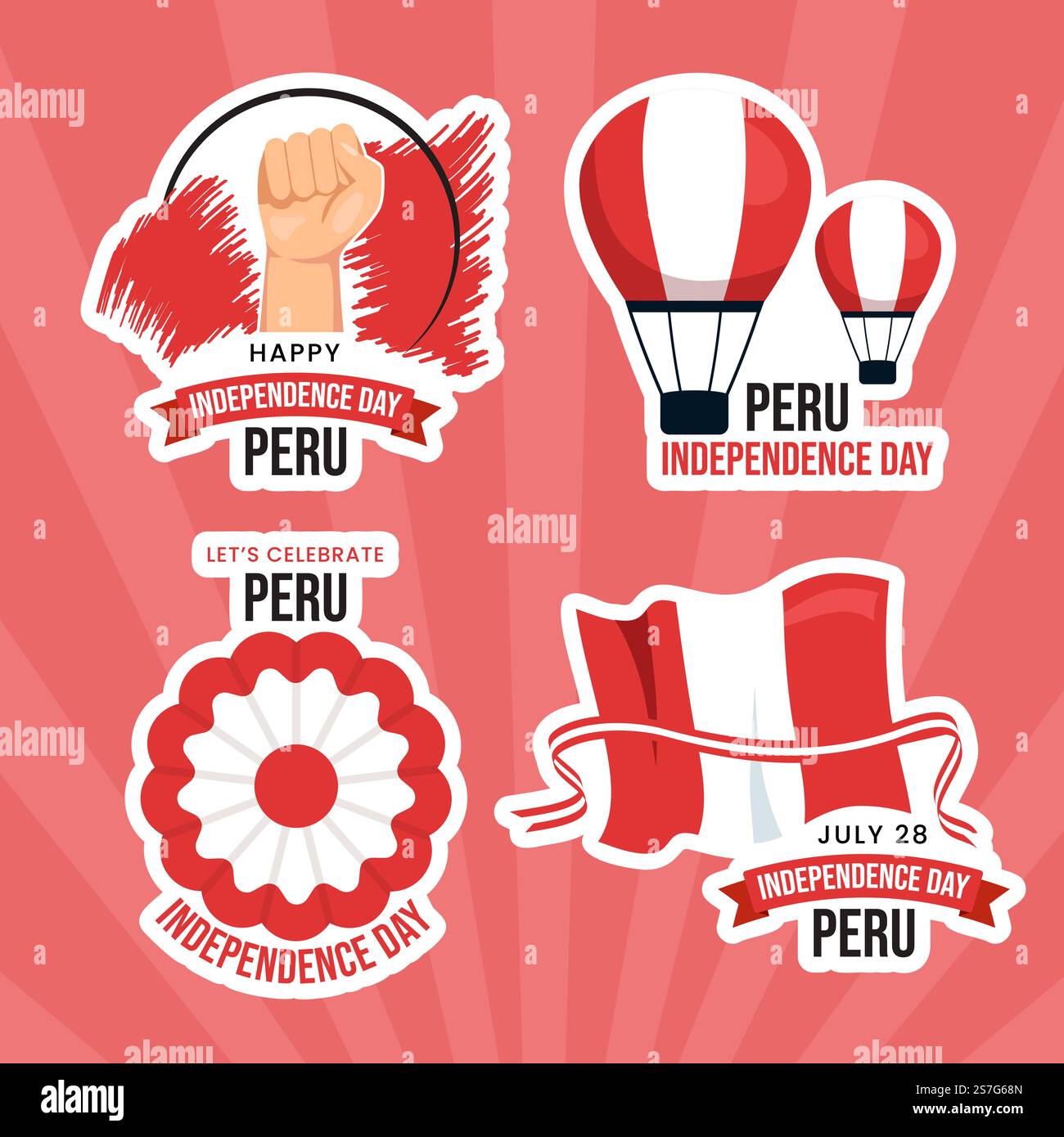 Peru Independence Day Label Illustration Flat Cartoon Hand Drawn ...