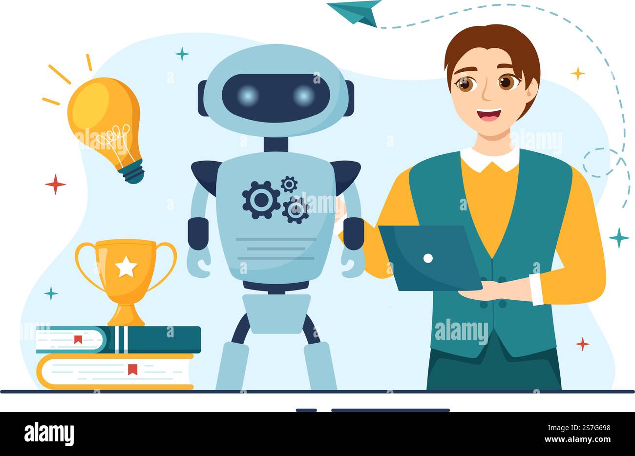 Robotics School Vector Illustration with Youth Robotic Project to ...