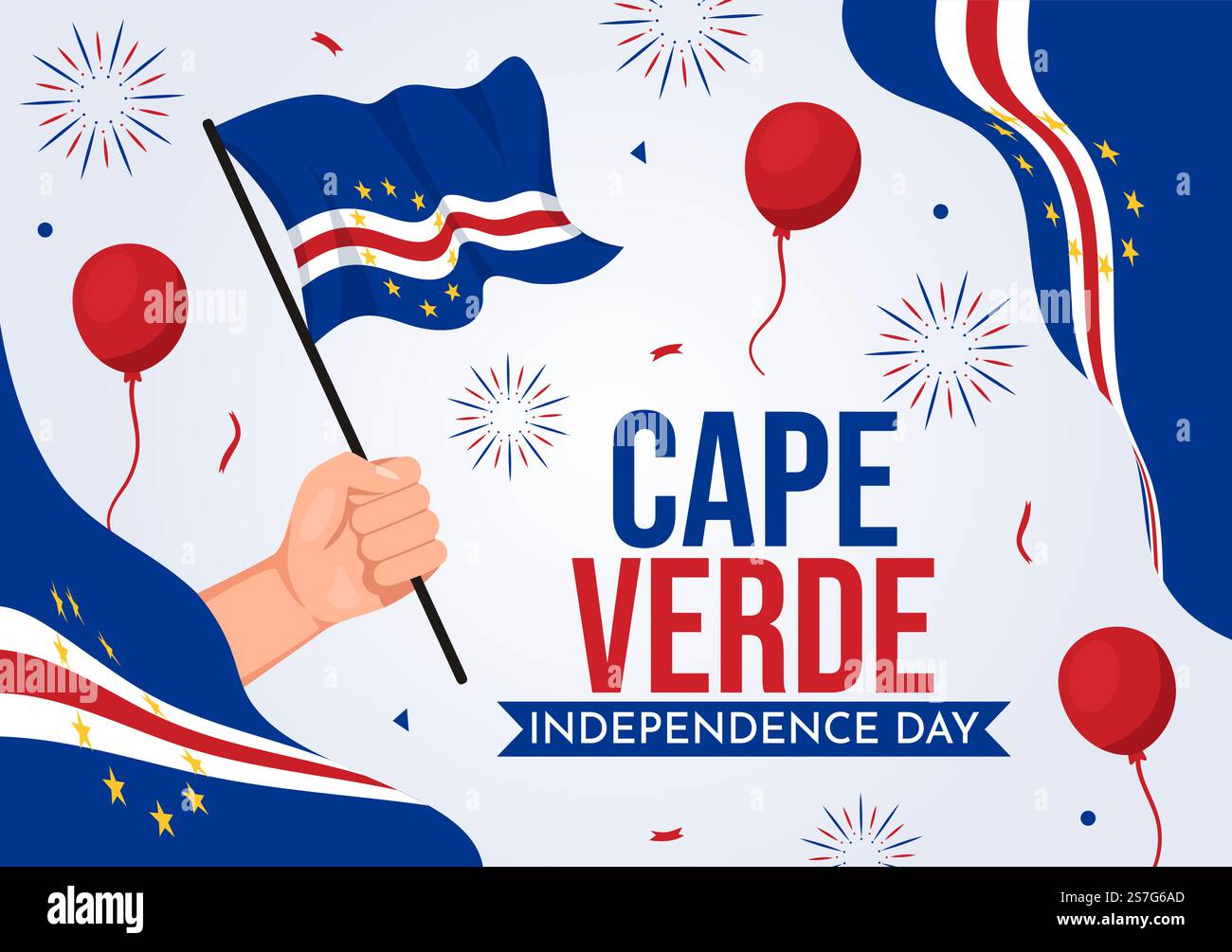 Happy Cape Verde Independence Day Vector Illustration with Waving Flag ...