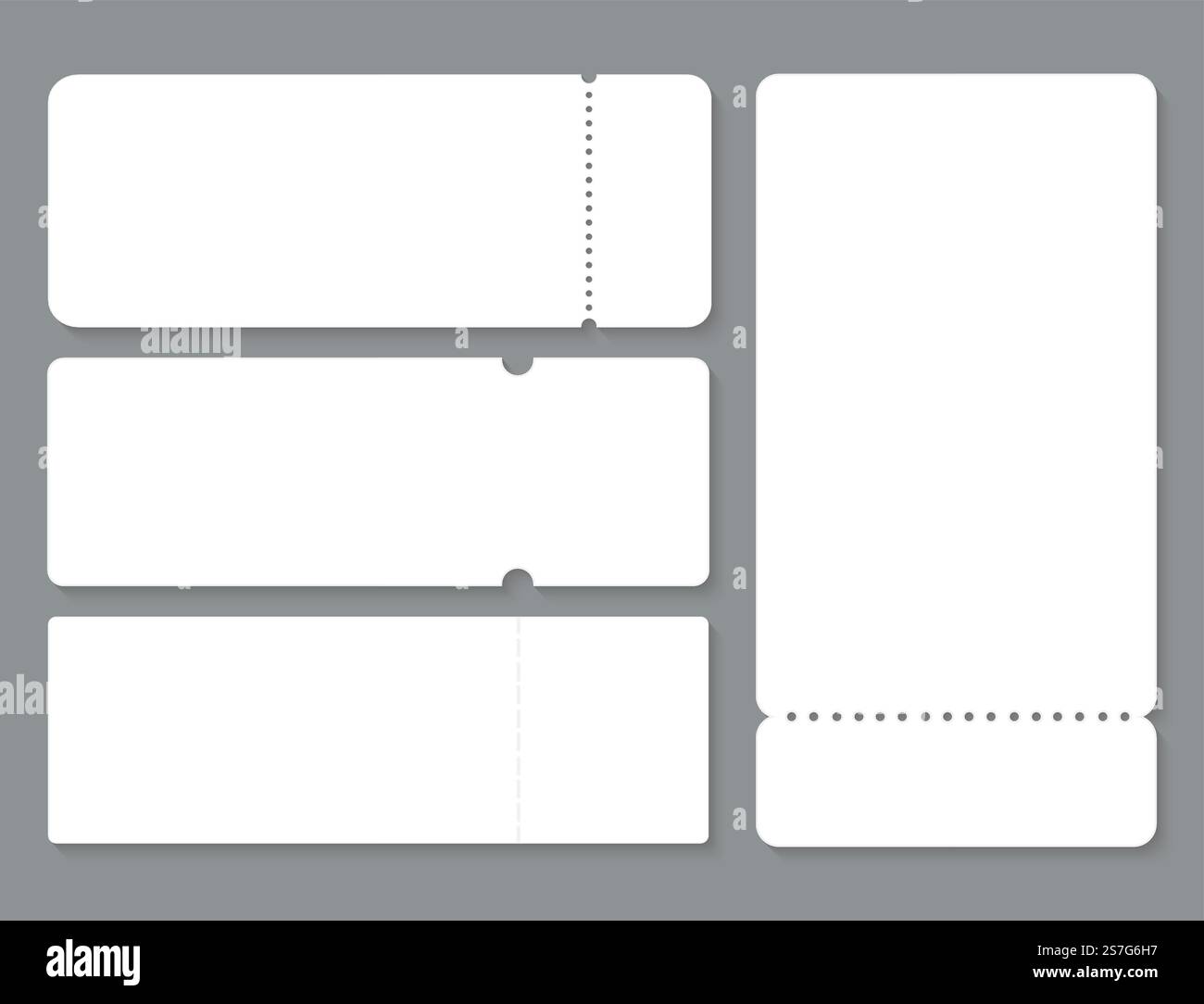 Set of blank ticket mockup template. Realistic coupon on grey ...