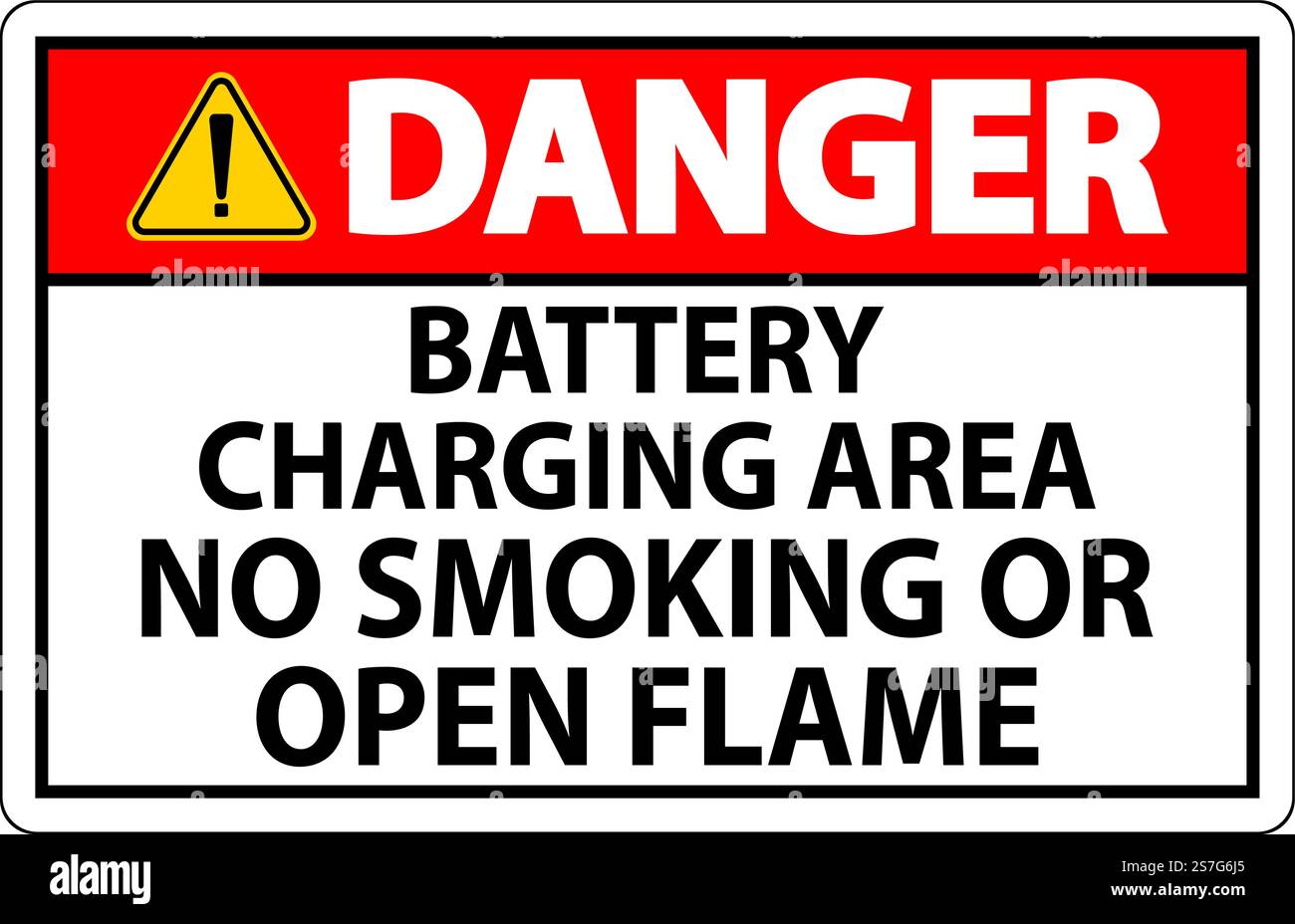 Danger Sign Battery Charging Area, No Smoking Or Open Flame Stock ...