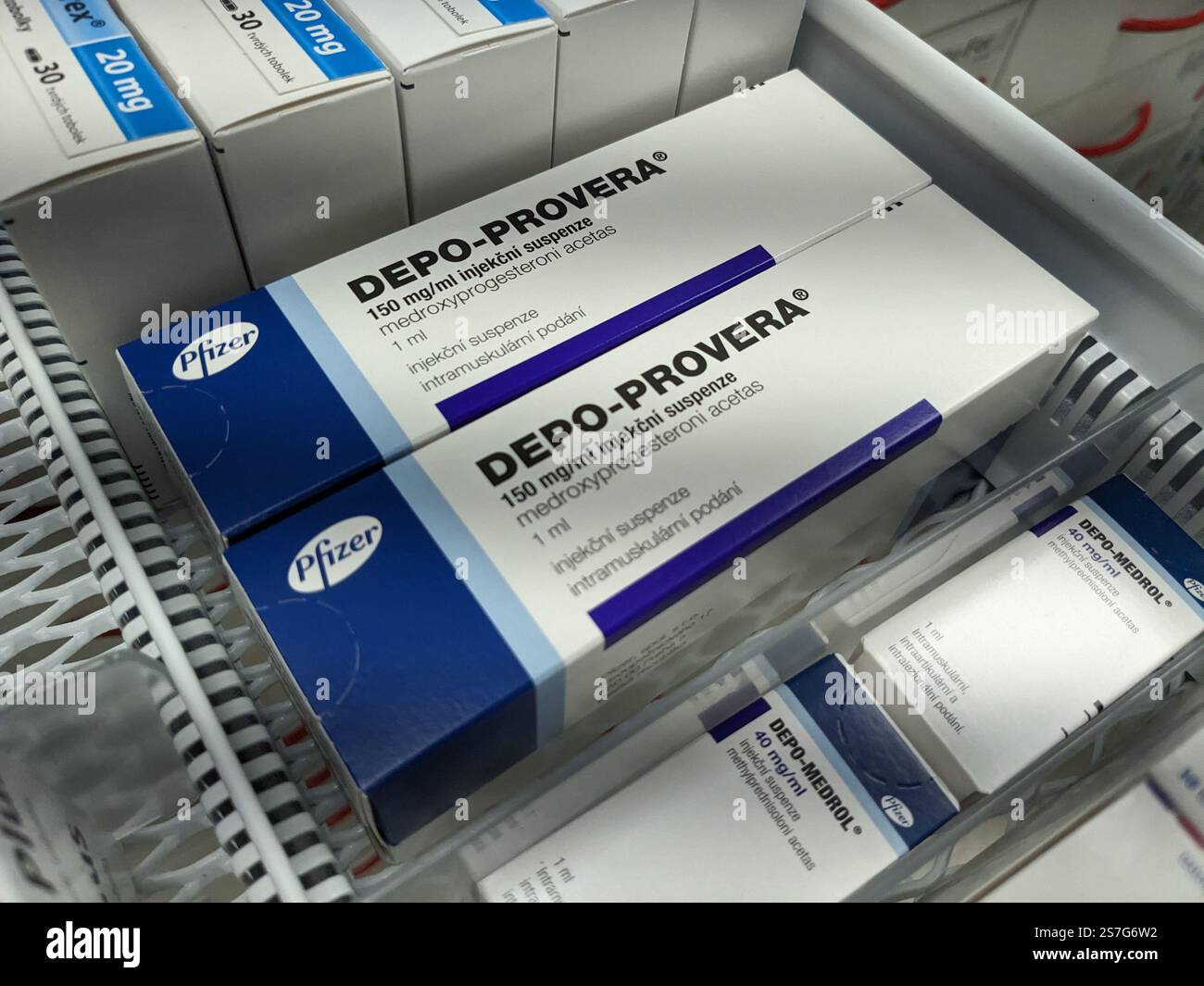 Prague,Czech Republic-January 26 2025: DEPO-PROVERA box of medication ...