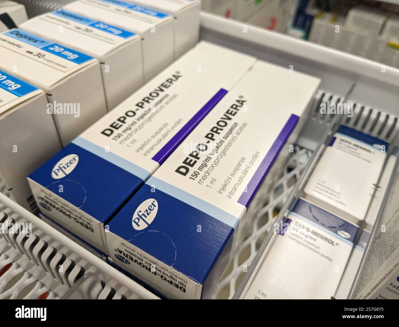 Prague,Czech Republic-January 26 2025: DEPO-PROVERA box of medication ...