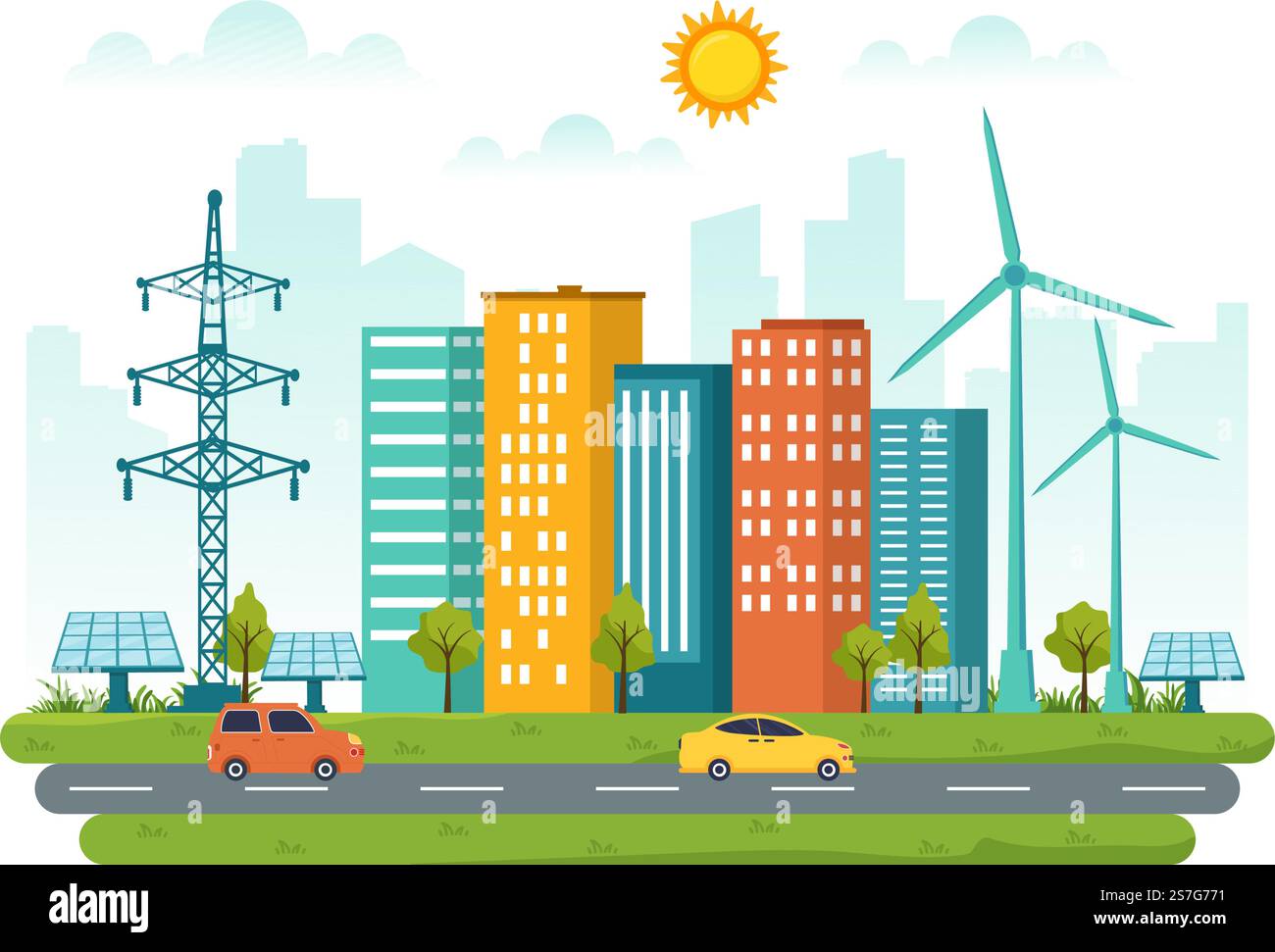 Energy Efficiency in the City Vector Illustration with Sustainable ...