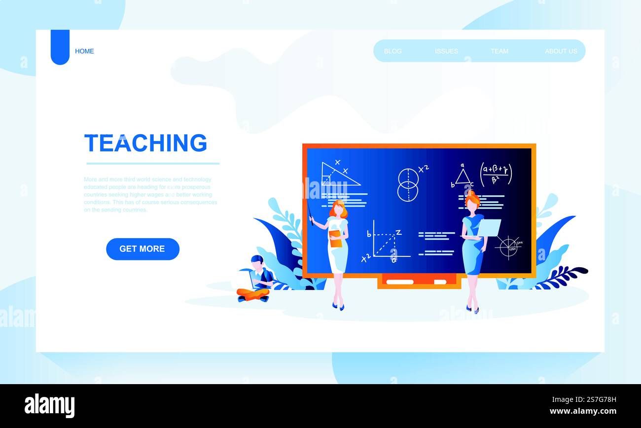 Teaching vector landing page template with header. Education web banner ...