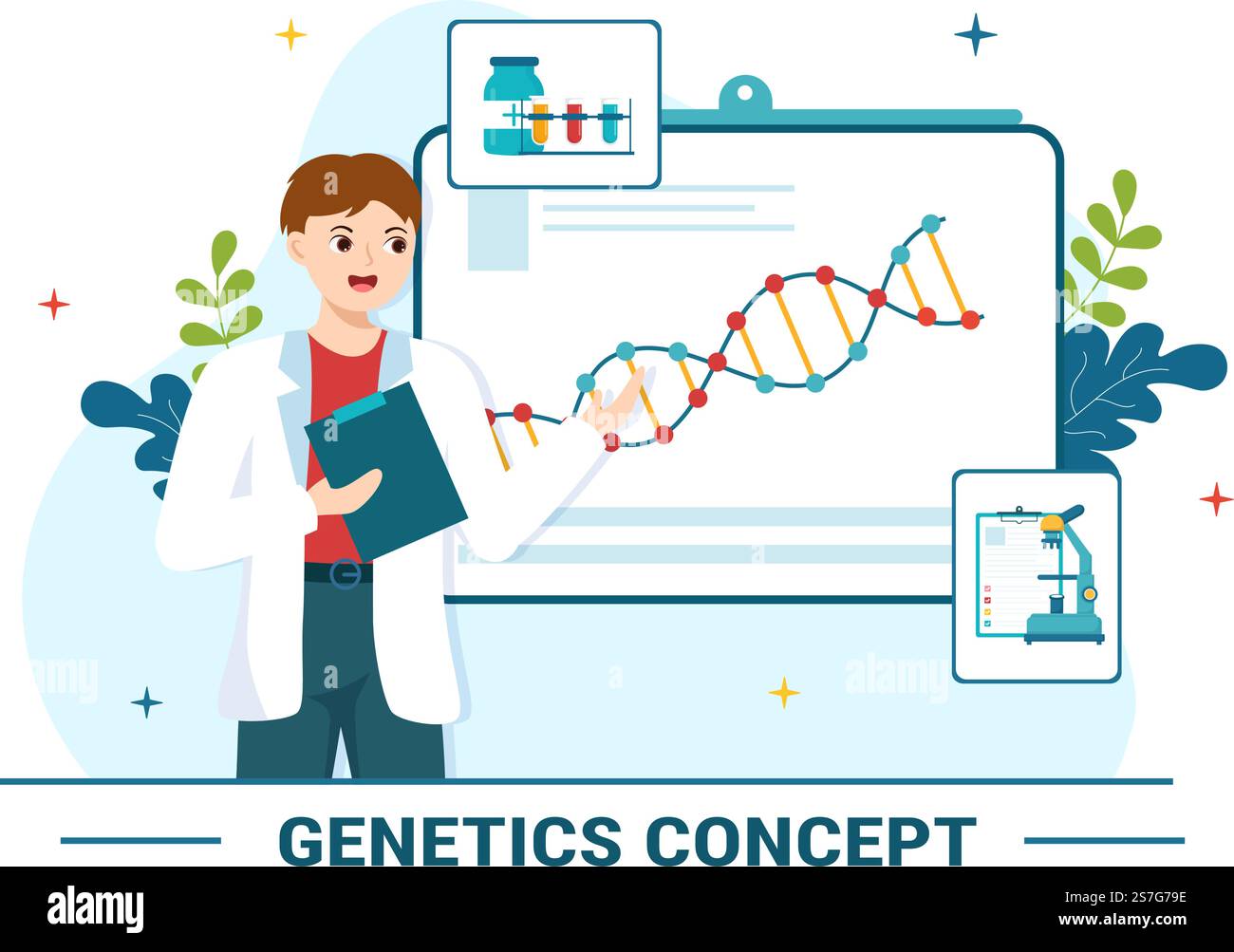 Genetic Science Concept Vector Illustration with DNA Molecule Structure ...