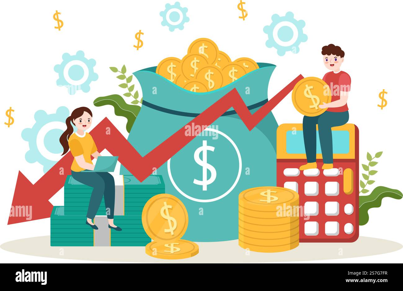 Cost Reduction Vector Illustration with Decrease, Price Minimising or Falling Rate of Profit in ...