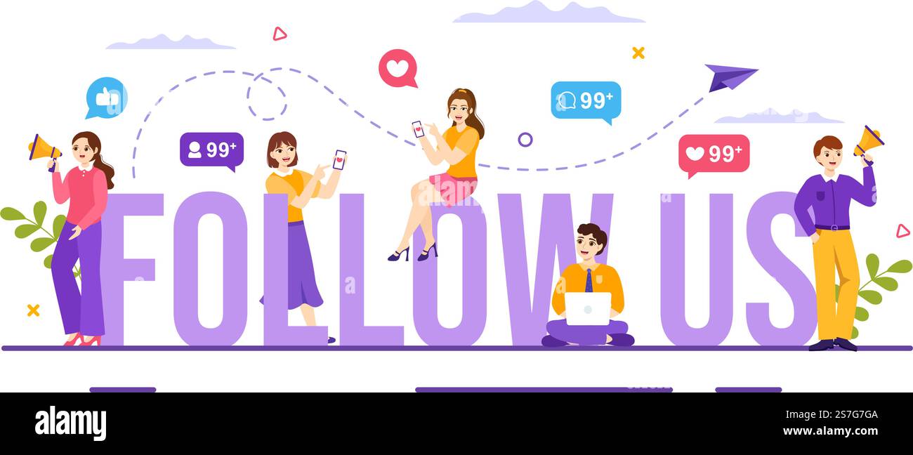 Follow Us and Like Vector Illustration for Internet Advertisement of a ...