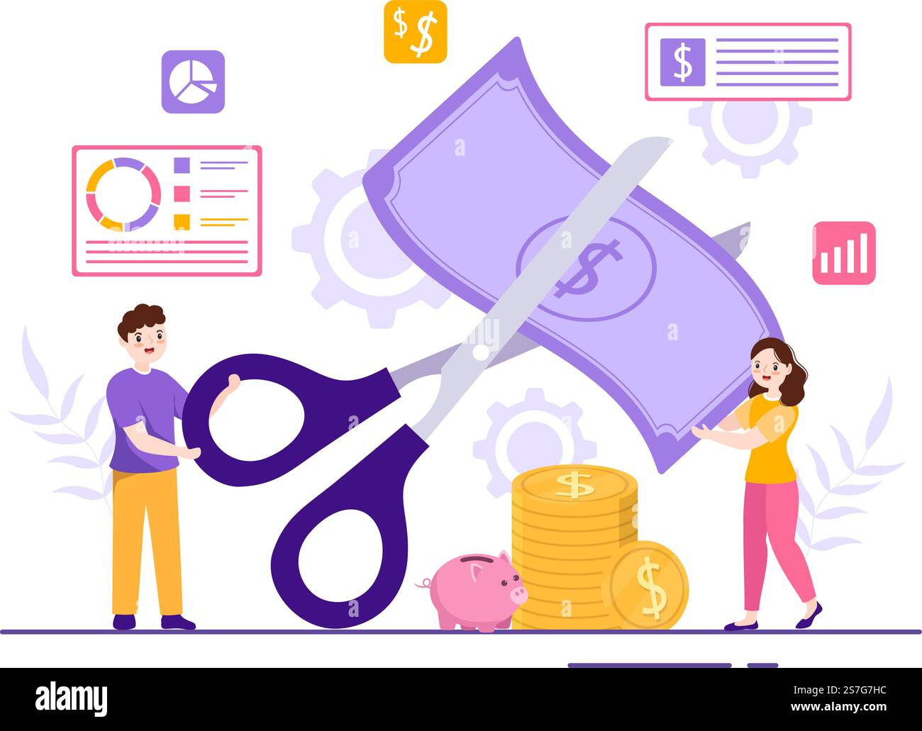 Cost Reduction Vector Illustration with Decrease, Price Minimising or ...