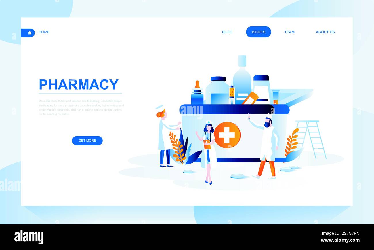 Pharmacy vector landing page template with header. Apothecary homepage ...