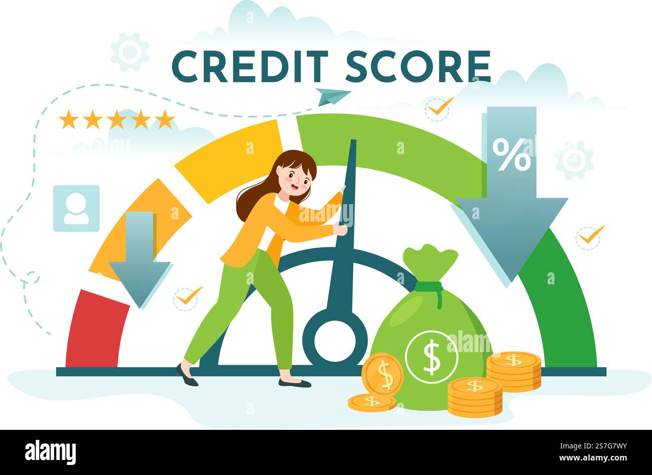 Credit Score Vector Illustration with Loan Arrow Gauge Speedometer ...