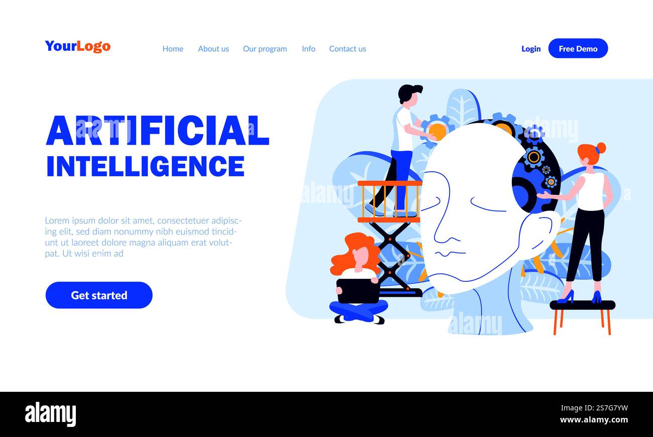 Artificial intelligence flat landing page template with header ...