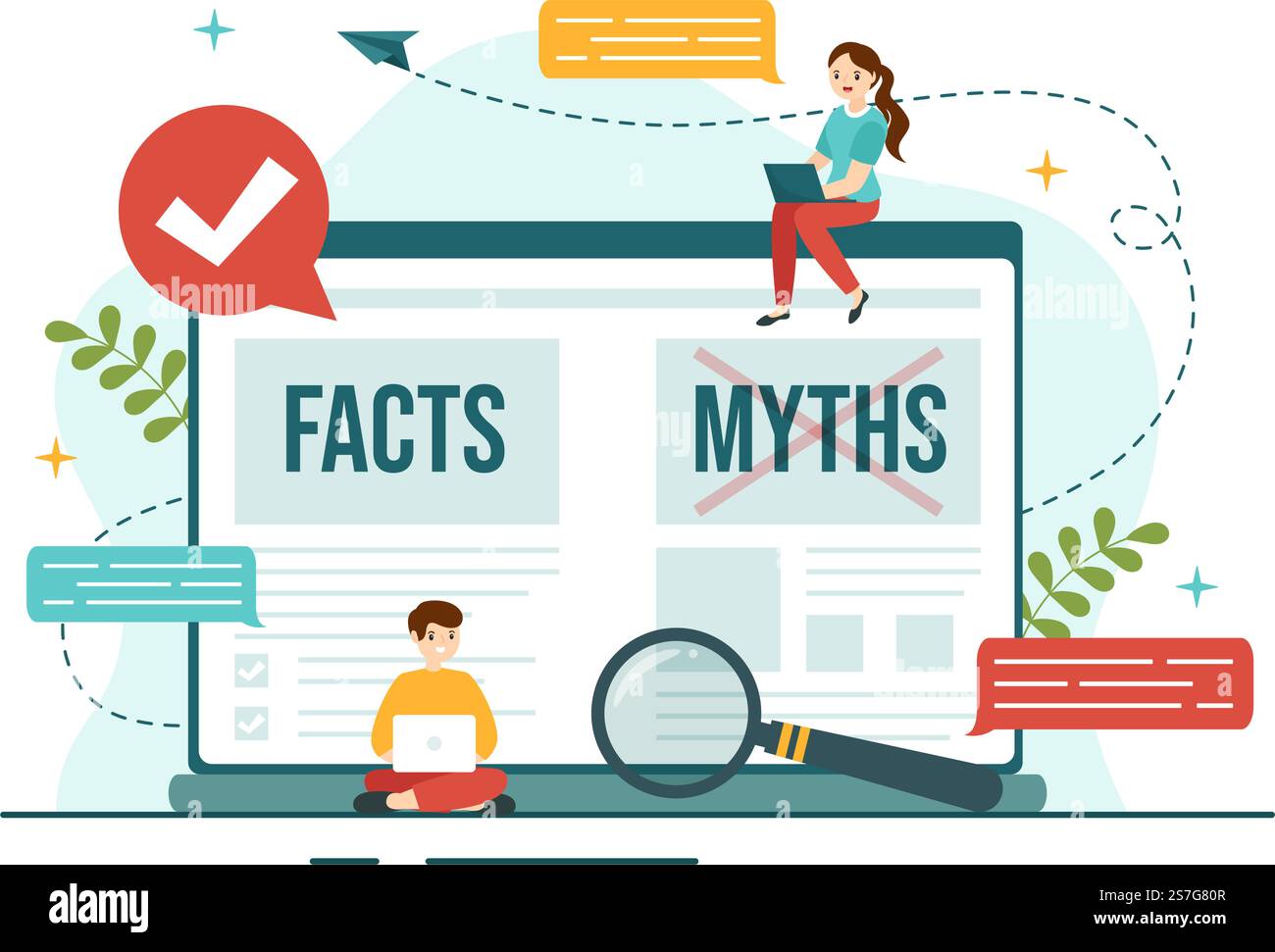 Fact Check Vector Illustration With Myths vs Facts News for Thorough Checking or Compare ...