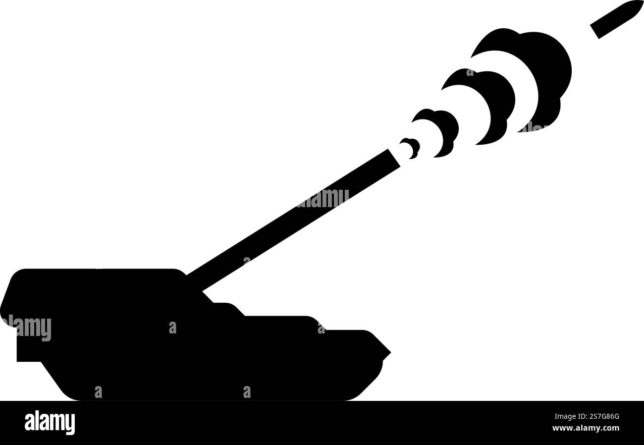 Self-propelled howitzer artillery system archer shoots projectile shell icon black color vector ...