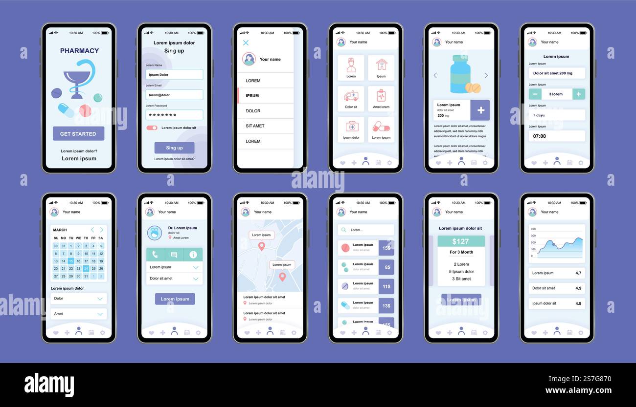 Online pharmacy unique design kit for app. Internet drugstore screens ...