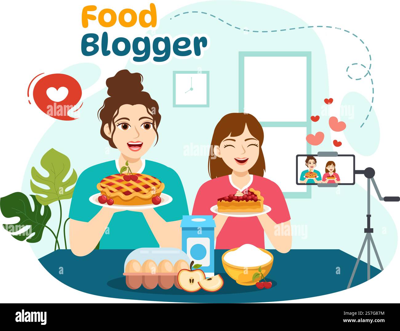 Food Blogger Vector Illustration with Influencer Review and Share it on ...