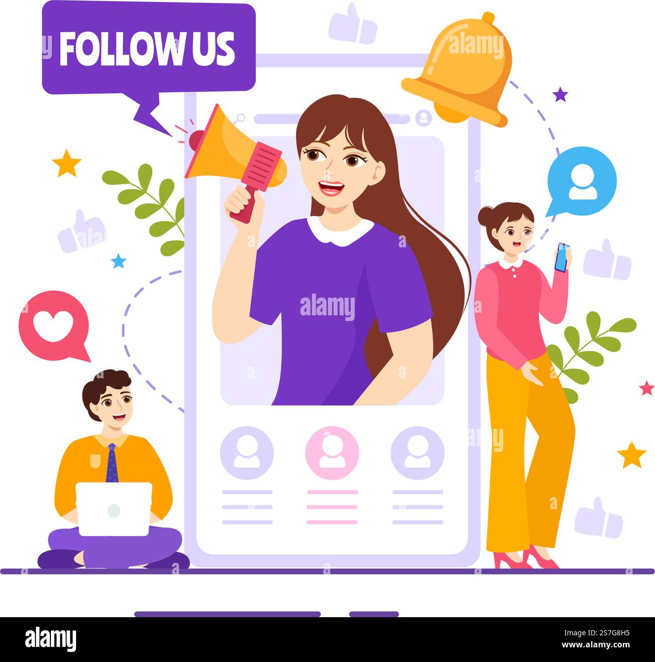 Follow Us and Like Vector Illustration for Internet Advertisement of a ...