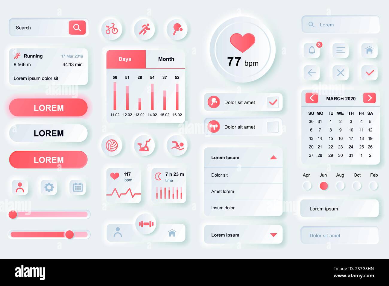 User interface elements for fitness workout mobile app. Fitness tracker ...