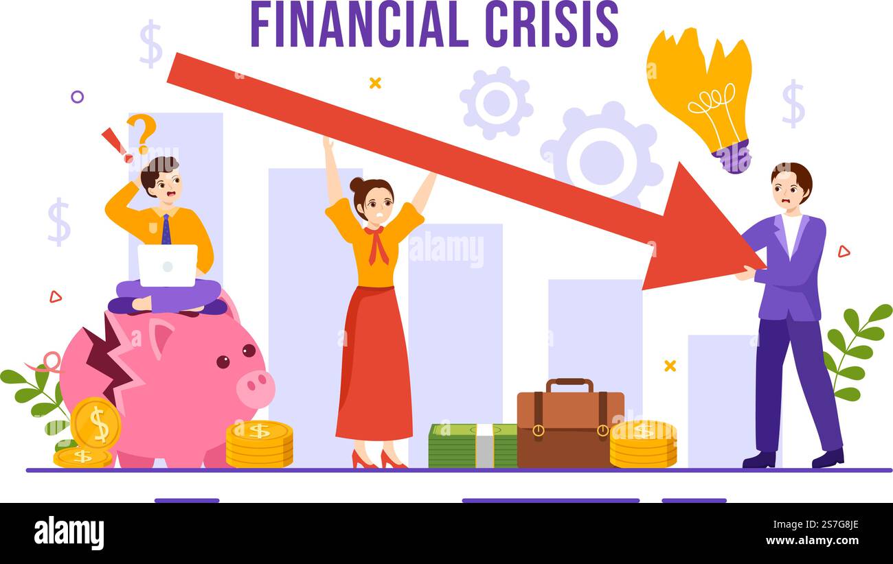 Financial Crisis Vector Illustration with Bankruptcy, Collapse of the ...