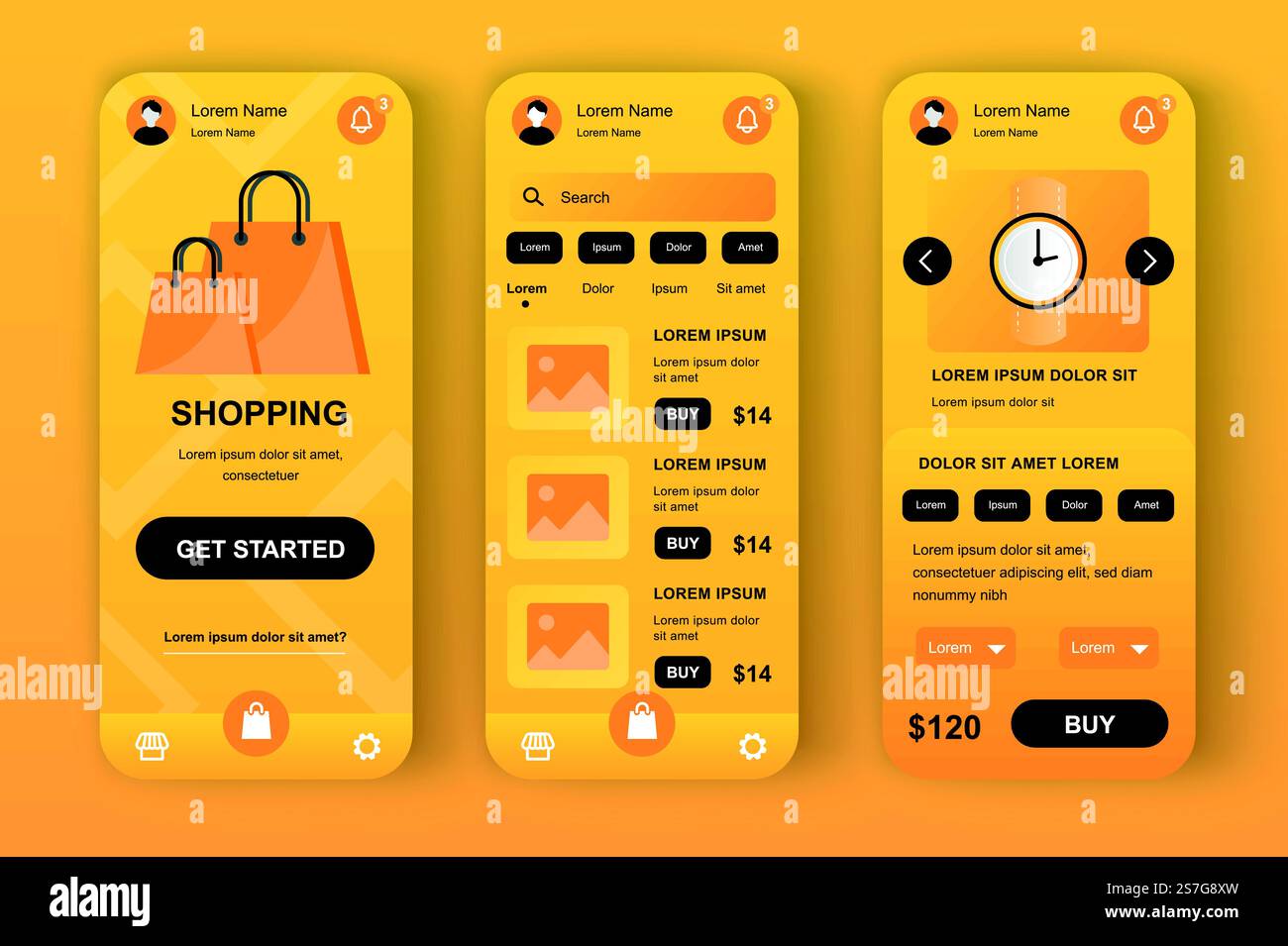 Shopping solution unique yellow neomorphic design kit. Shopping app for ...