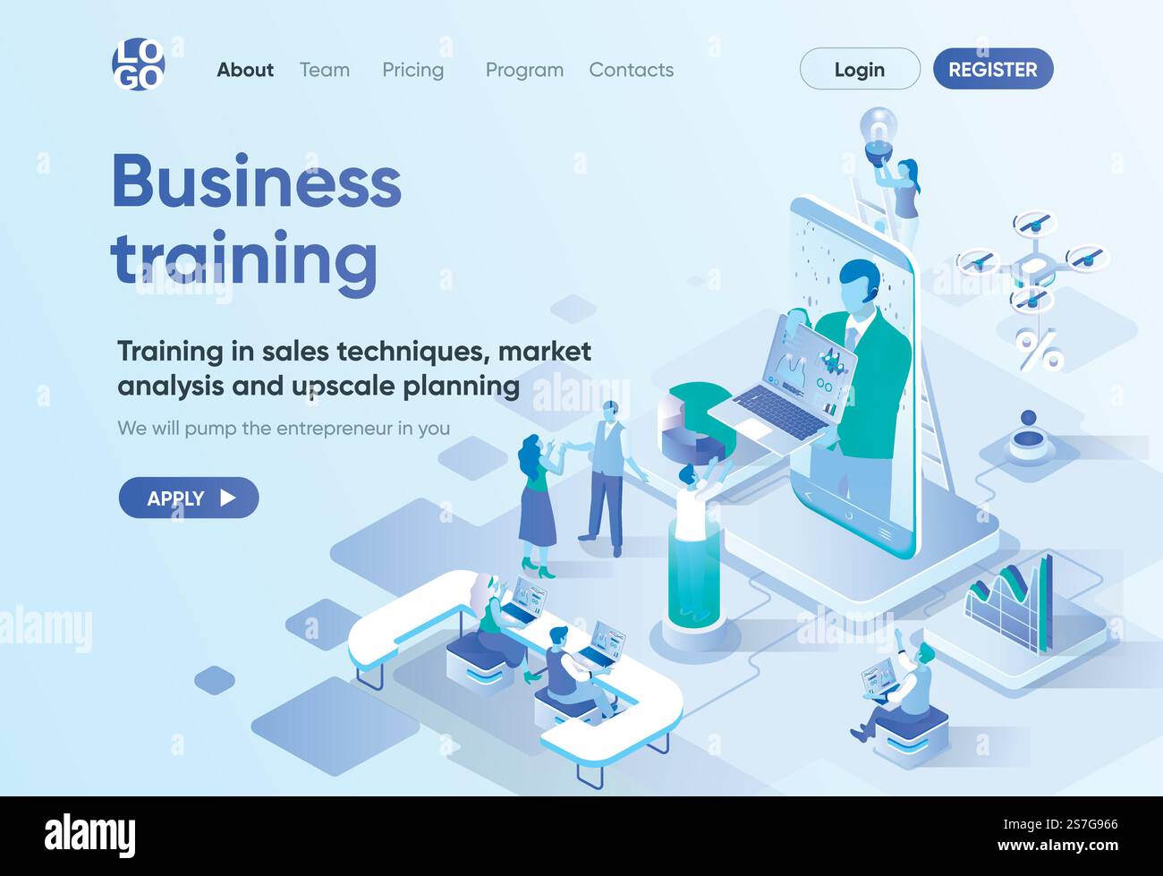 Business training isometric landing page. Coaching and mentoring ...
