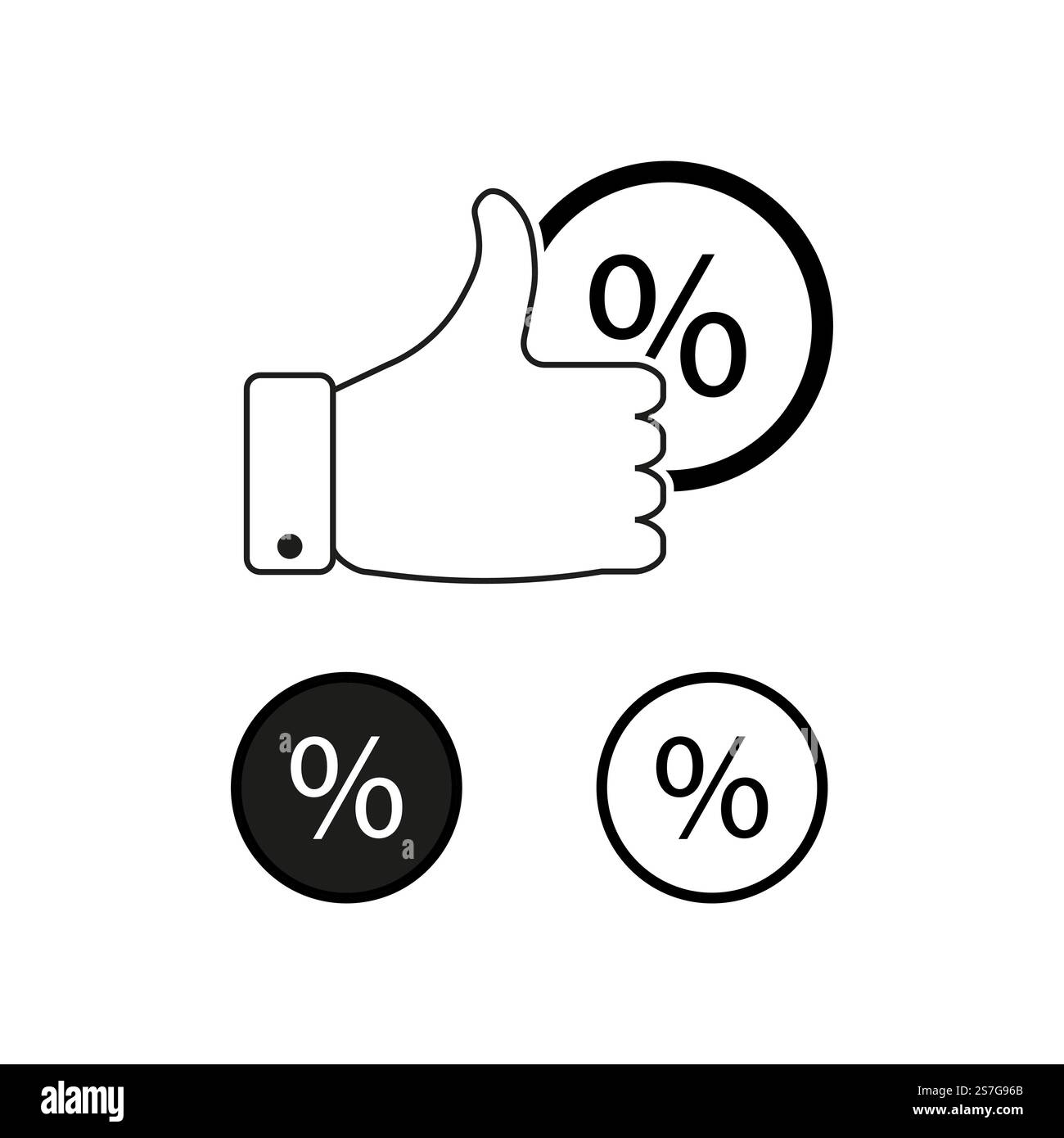 Thumbs up icon. Discount percentage symbol. Promotional concept element ...
