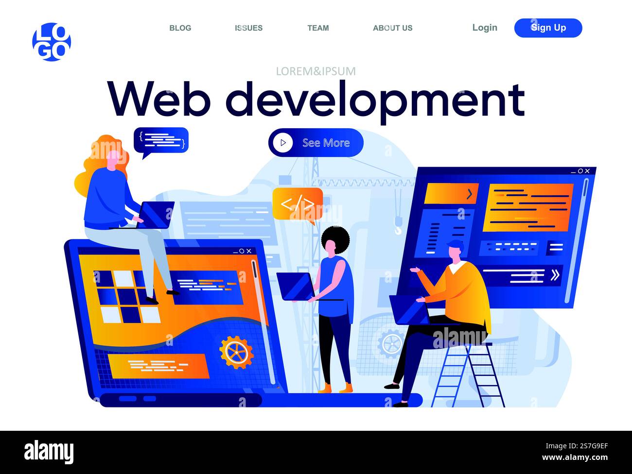 Web development flat landing page. Creative team of designers and ...