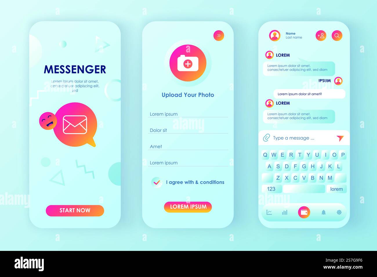 Online messenger unique neomorphic design kit for app. Social network ...