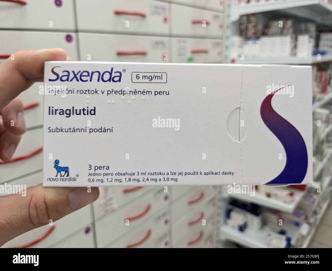Prague, Czech Republic -August 2 2024: SAXENDA box of medication with ...