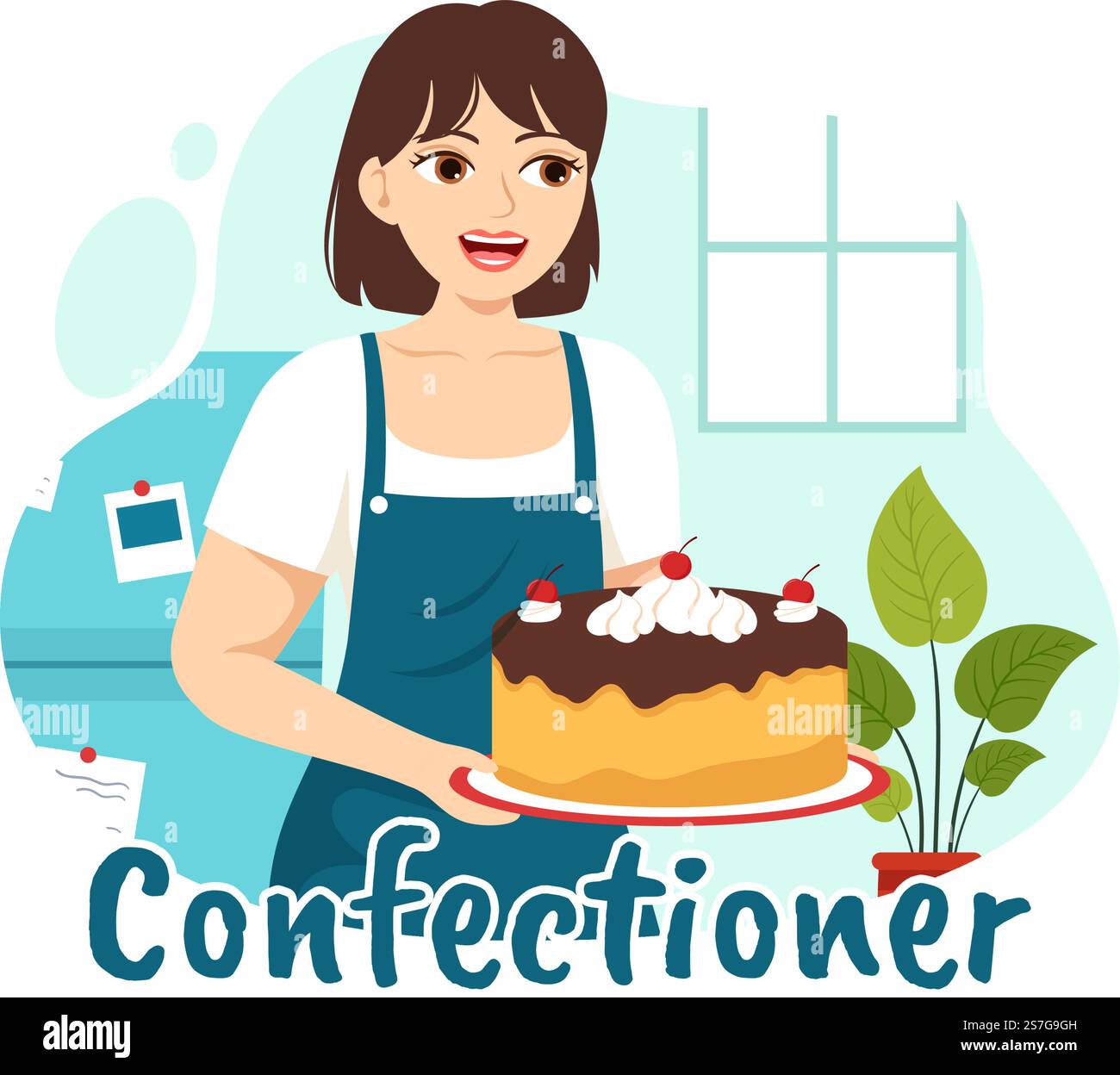 Confectioner Vector Illustration with Chef Wearing Apron Preparing ...