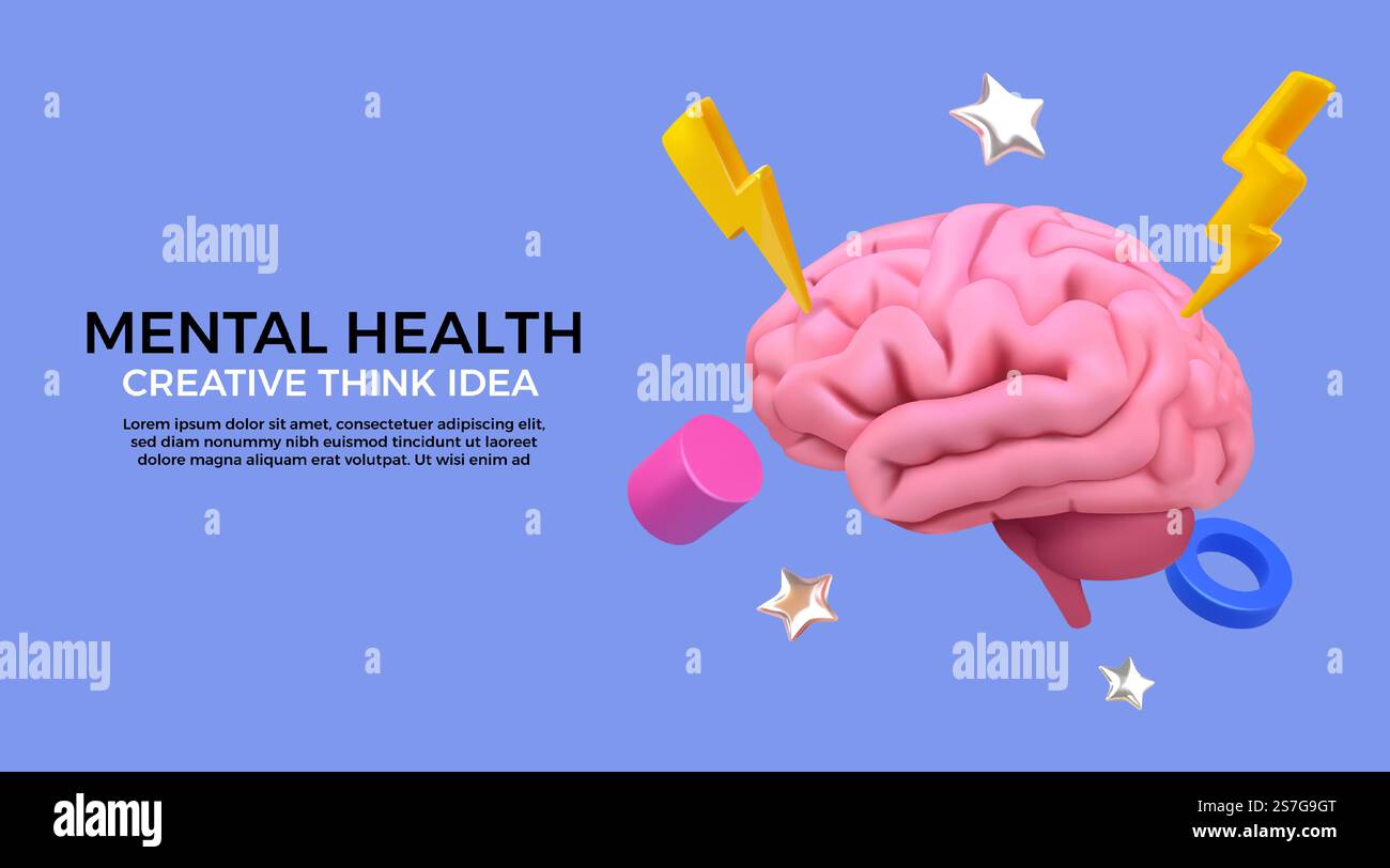 3D brain. Mental health. Human mind or psychology. Render internal ...