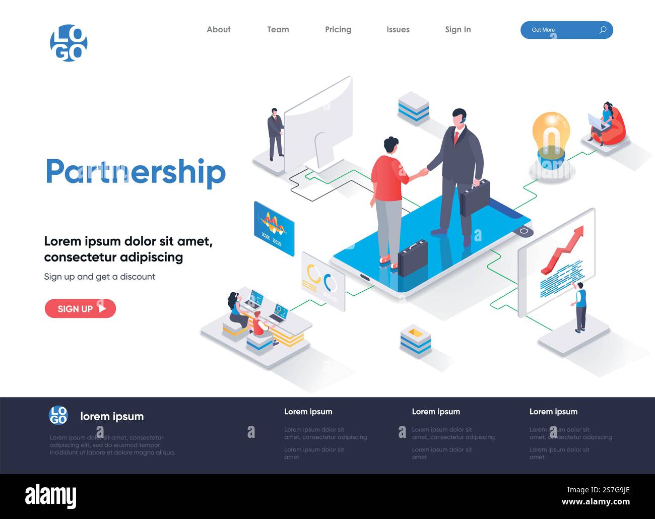 Partnership isometric landing page. Business collaboration, partners ...