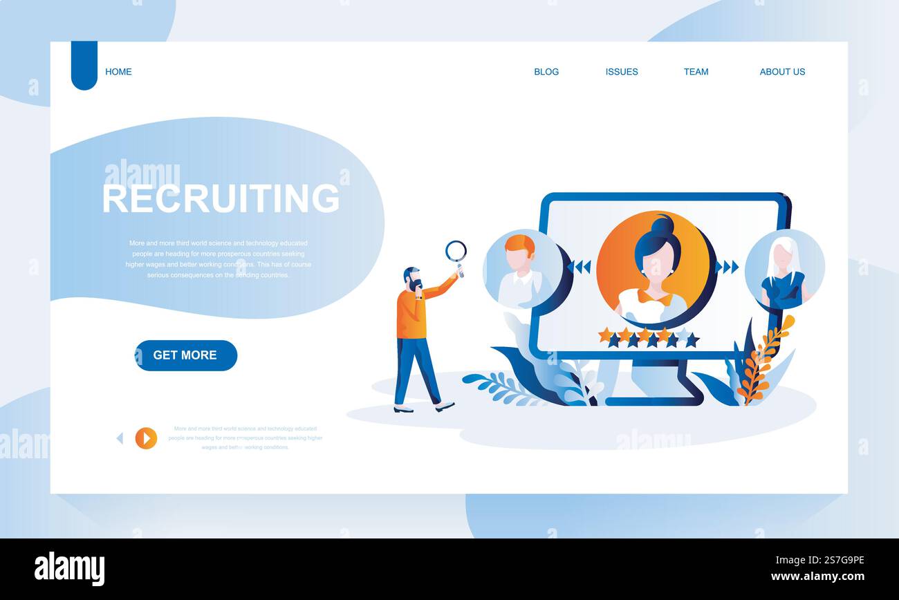 Recruiting vector landing page template with header. Staff search web ...