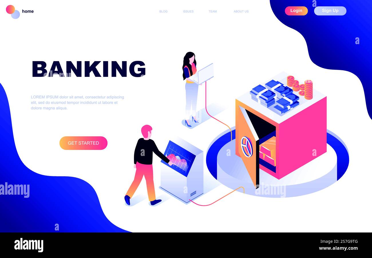 Modern flat design isometric concept of Online Banking decorated people ...