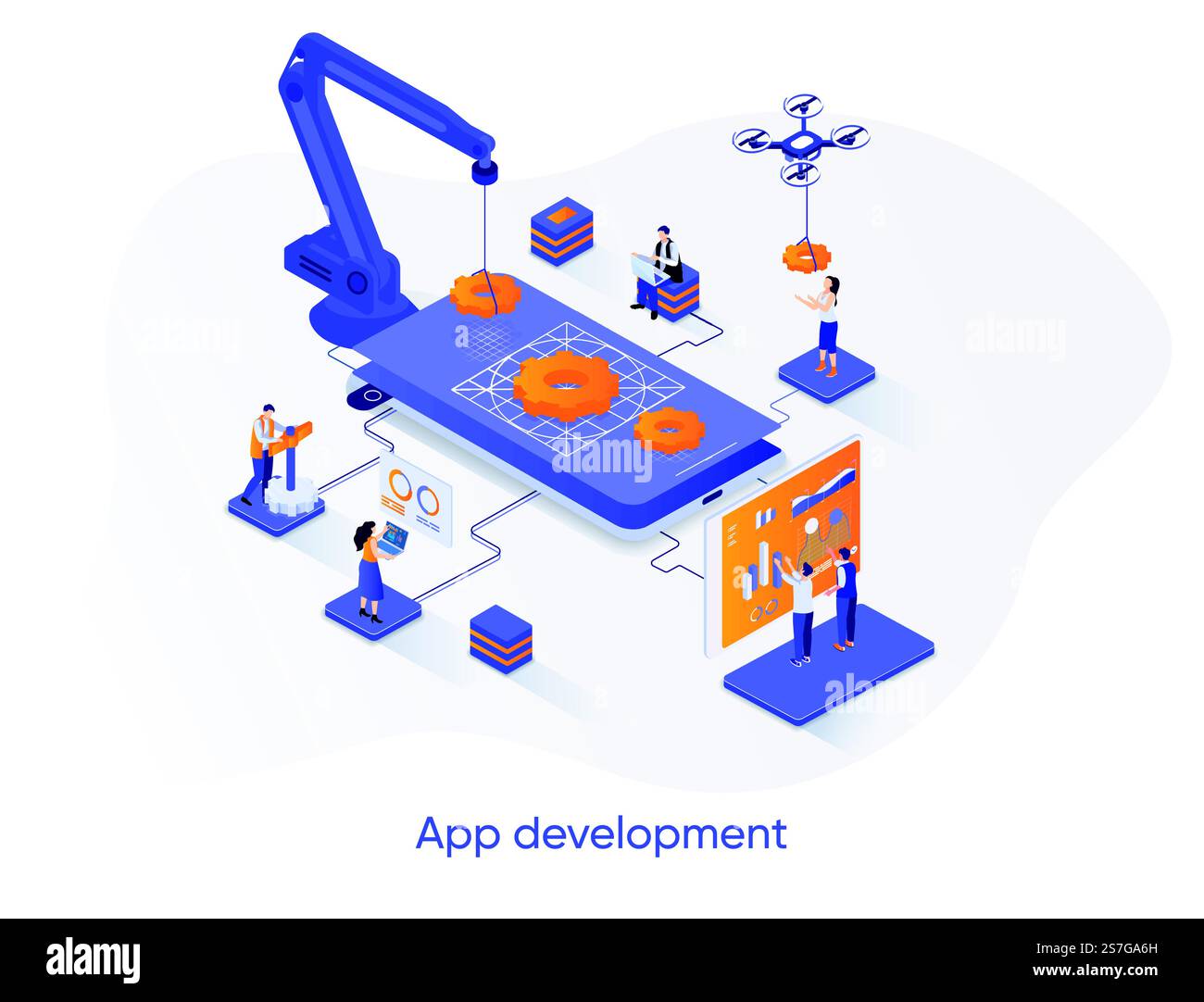 App Development Isometric Web Banner Mobile Application Design Full