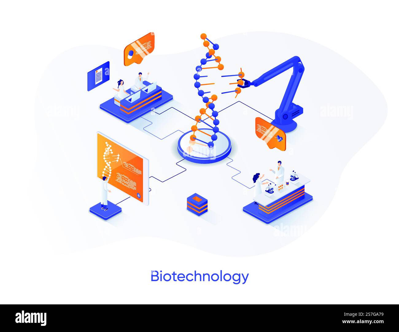 Biotechnology company isometric web banner. Genetic engineering isometry concept. Science ...