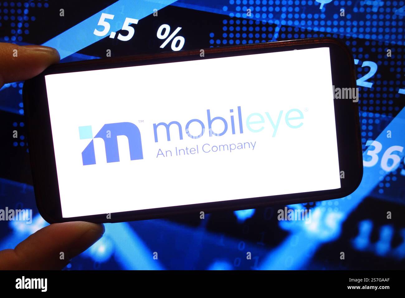 In this photo illustration, the Mobileye company logo is seen displayed ...