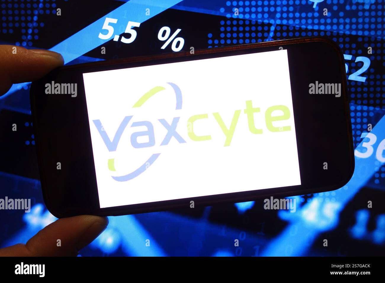In this photo illustration, the Vaxcyte company logo is seen displayed ...
