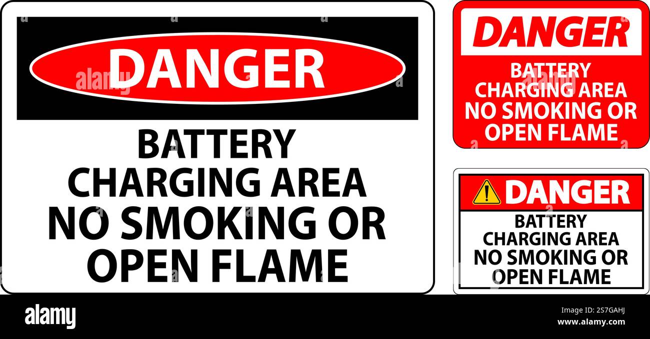 Danger Sign Battery Charging Area, No Smoking Or Open Flame Stock ...