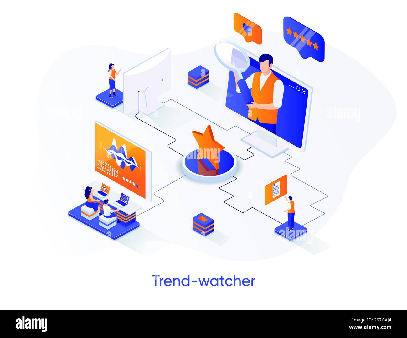 Trend-watcher isometric web banner. Professional trend watching ...