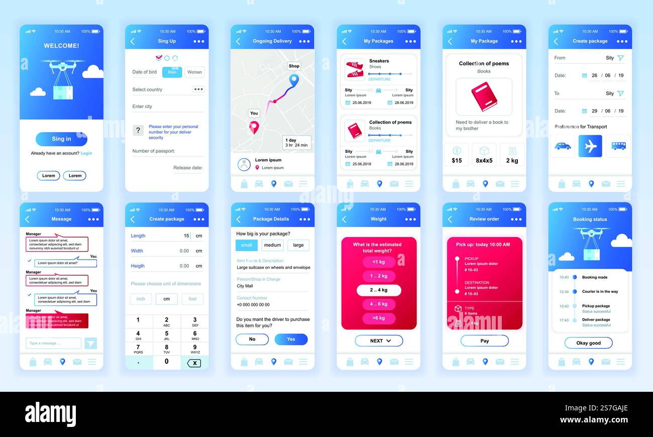 Set of UI, UX, GUI screens Delivery app flat design template for mobile ...