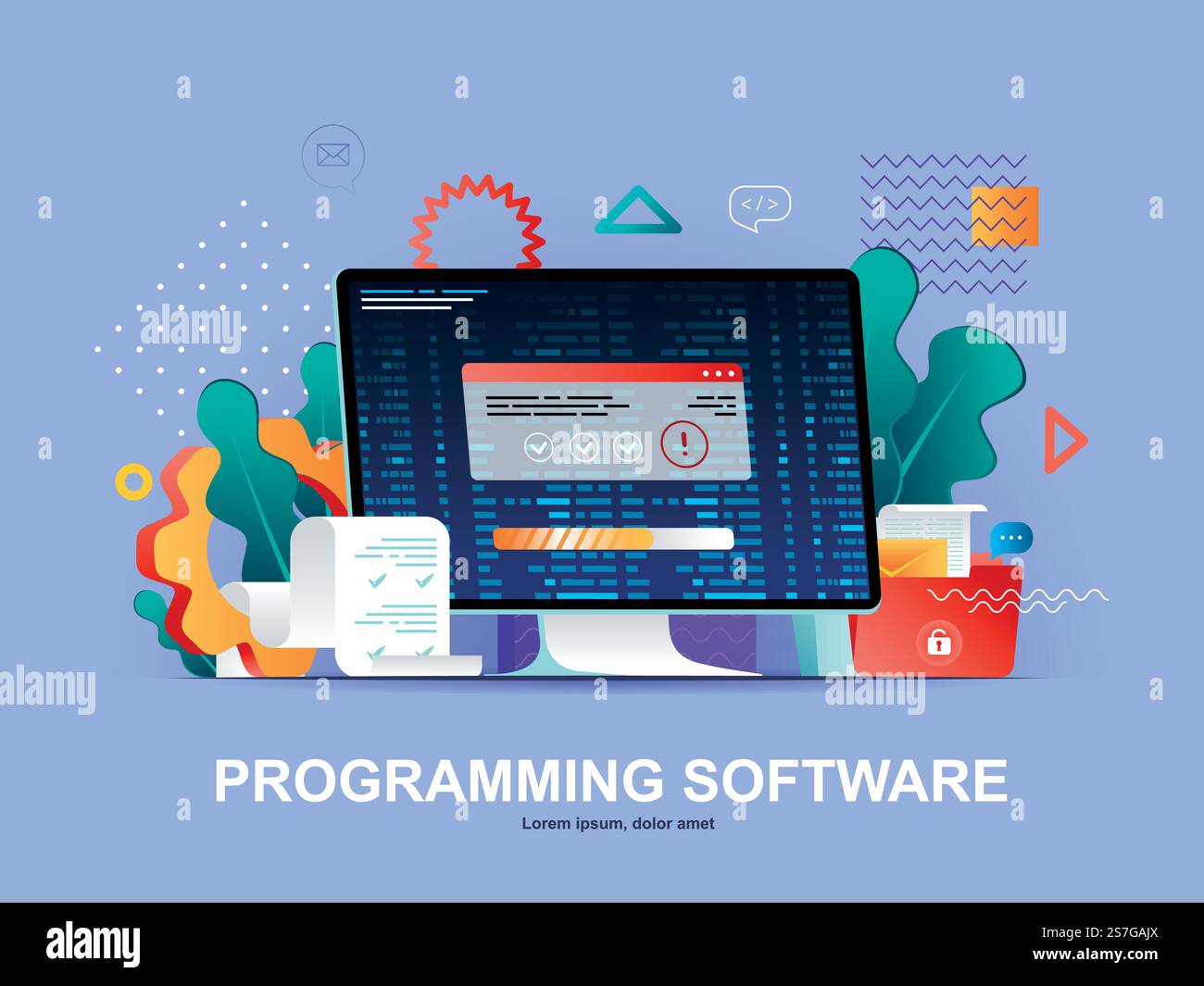 Programming software flat concept with gradients. Full stack software ...
