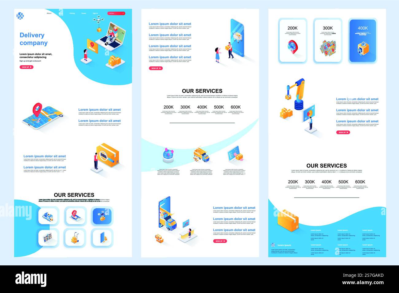 Delivery company isometric landing page. Warehousing, logistics and ...