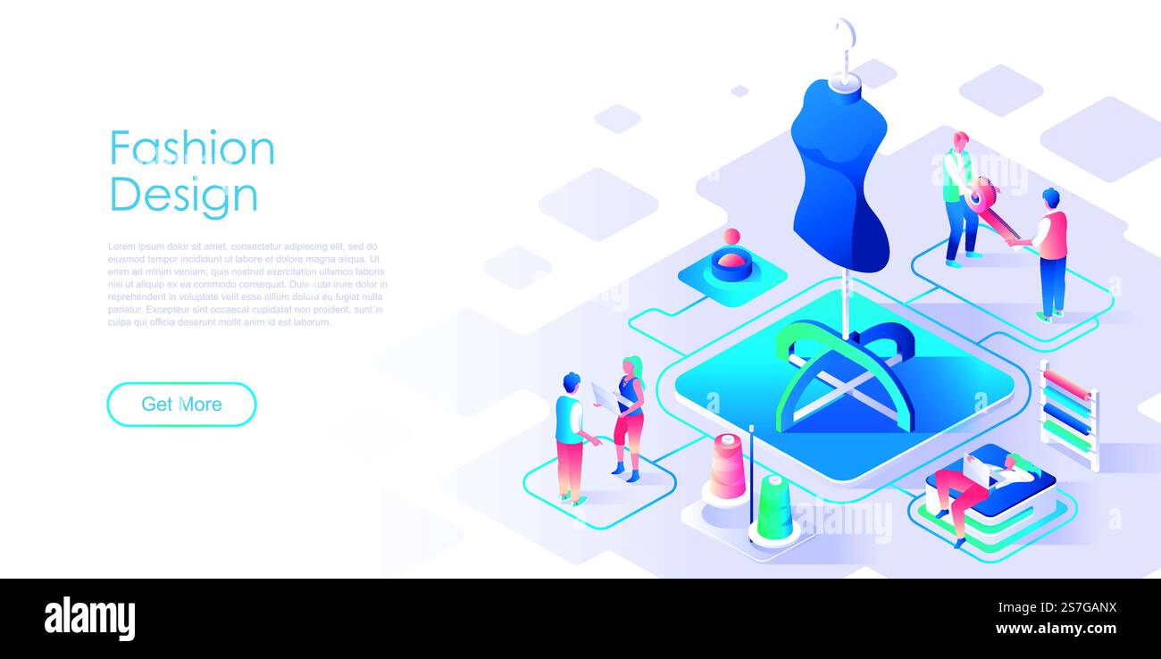 Fashion design isometric landing page vector template. Sewing workshop ...