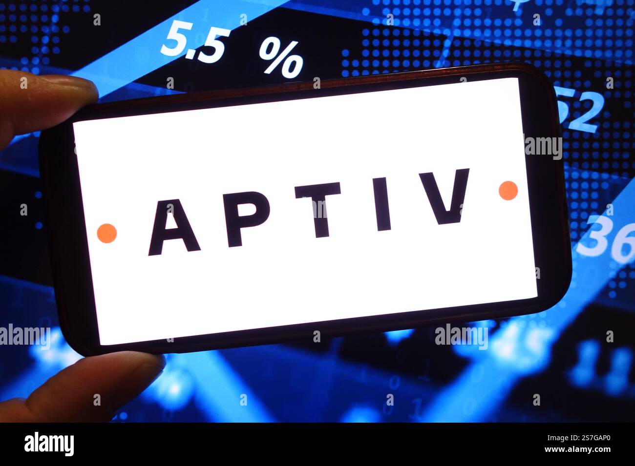 In this photo illustration, the Aptiv company logo is seen displayed on ...