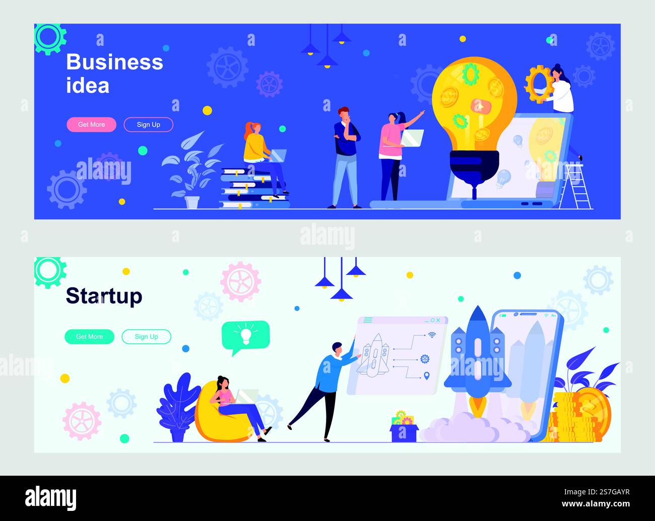 Startup launching landing page with people characters. Business idea ...